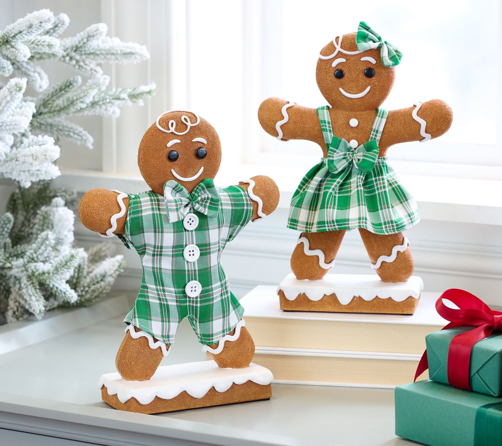 Set of 2 Gingerbread Boy & Girl in Plaid by Valerie in Green - Walmart.com