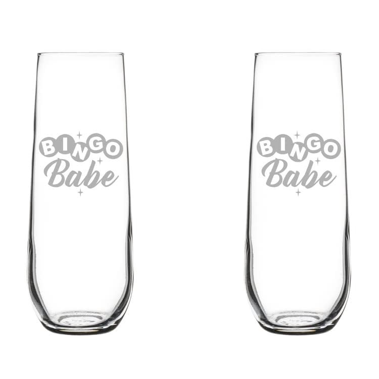 Set of 2 Glass Champagne Flutes Sparkling Wine Glasses Bingo Babe (8.5 ...