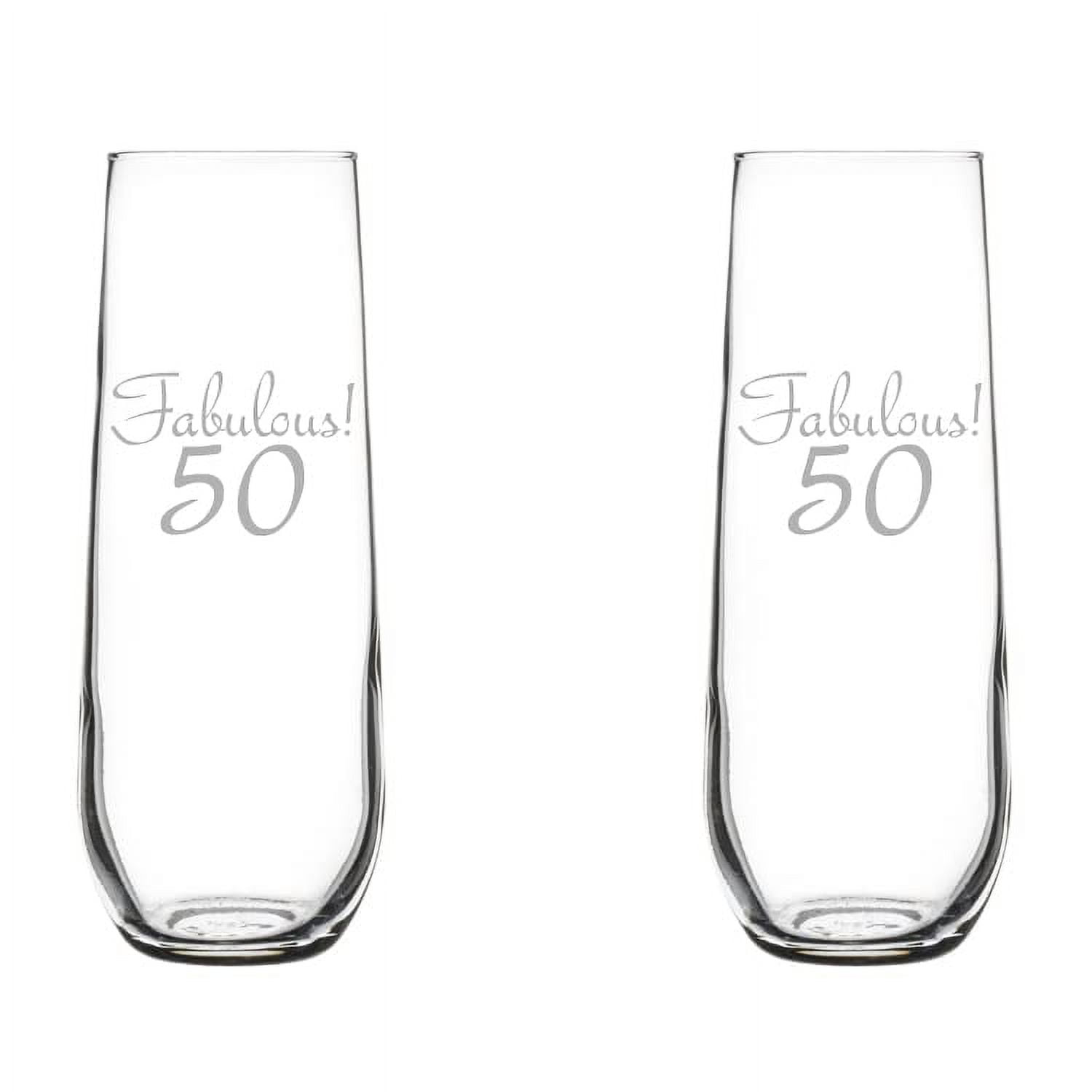 Set of 2 Glass Champagne Flutes Sparkling Wine Glasses Fabulous 50 50th ...