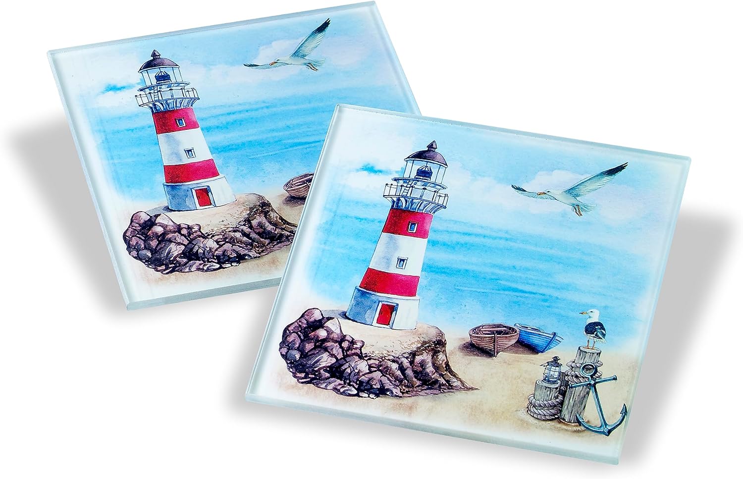 Set of 2 Glass Coasters, Nautical Design Coasters for Drinks, Pack of ...
