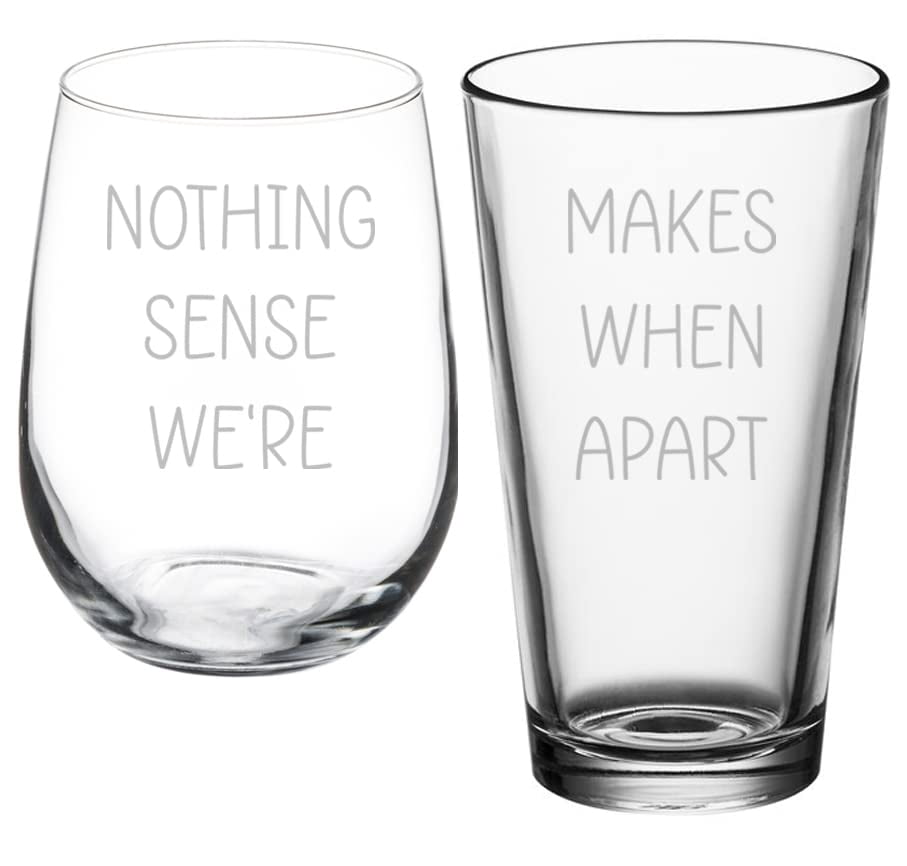 Set of 2 Glasses Stemless WINE & Beer PINT Glass Gift Nothing Makes ...