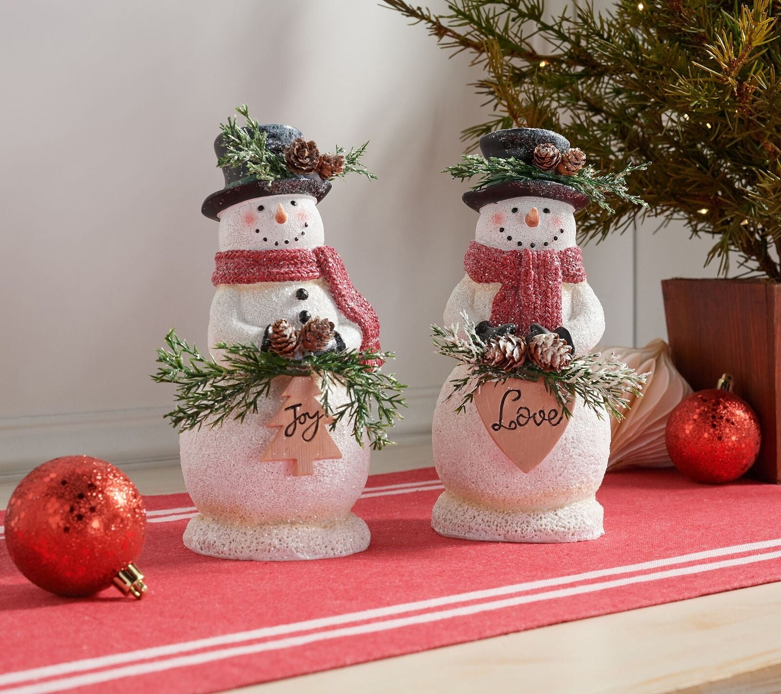 Set of 2 Glistening Snowmen with Signs by Valerie in Red - Walmart.com