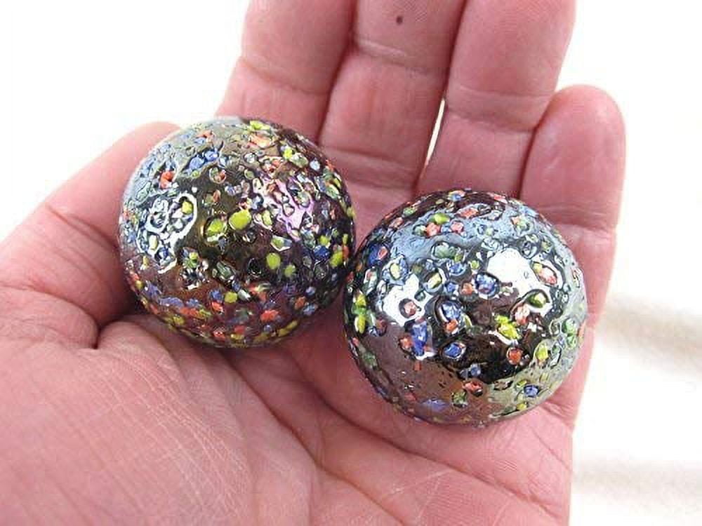 Set of 2 Silver Boulder Marbles with Blue, Green, Red, Yellow Flecks ...