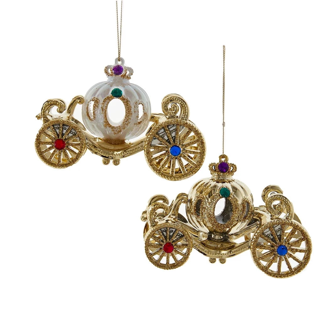 Set of 2 Gold & White FAIRY TALE CARRIAGE Christmas Ornaments by Kurt ...