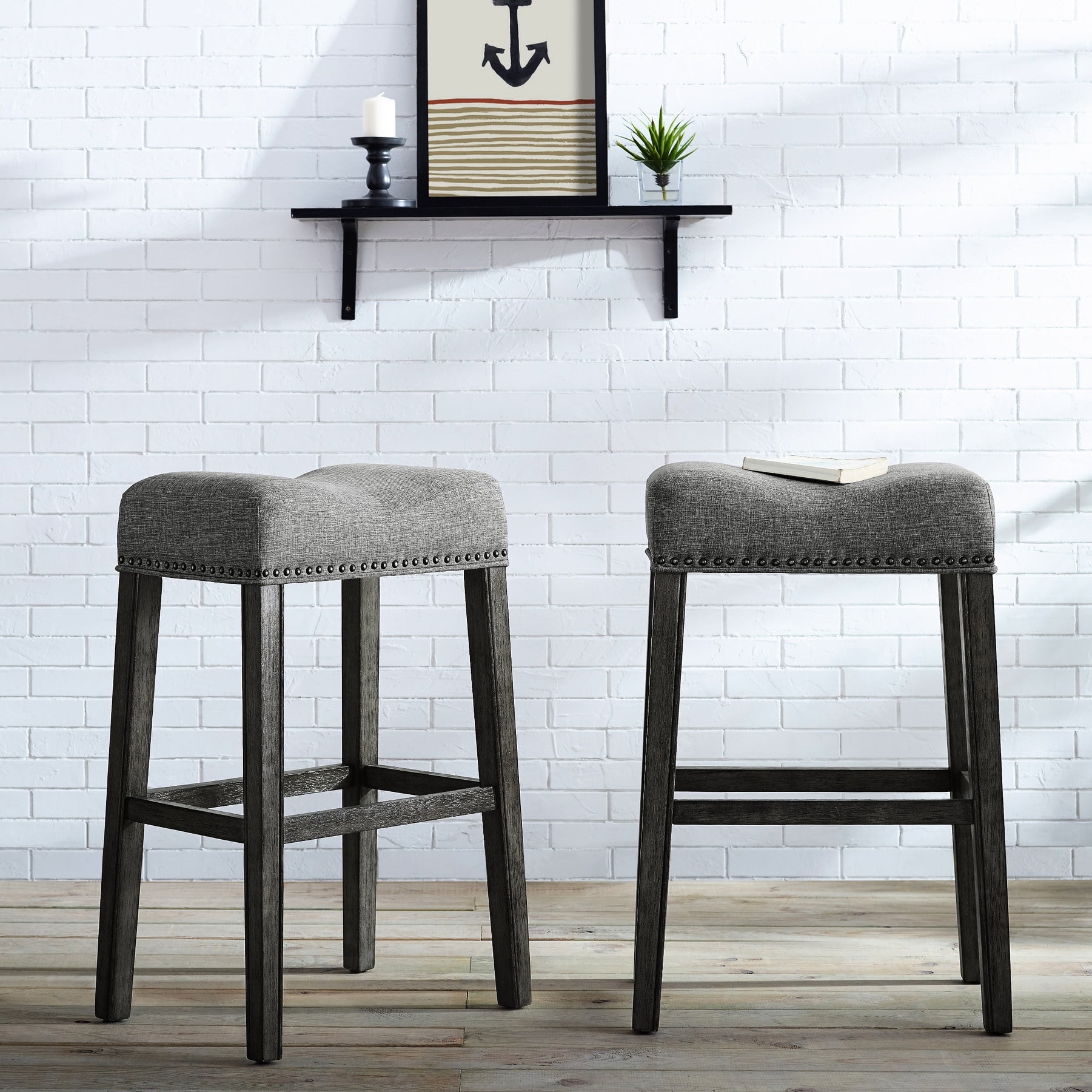 Set of 2 Gray Backless Stools | Saddle Design for Modern Homes | Real ...