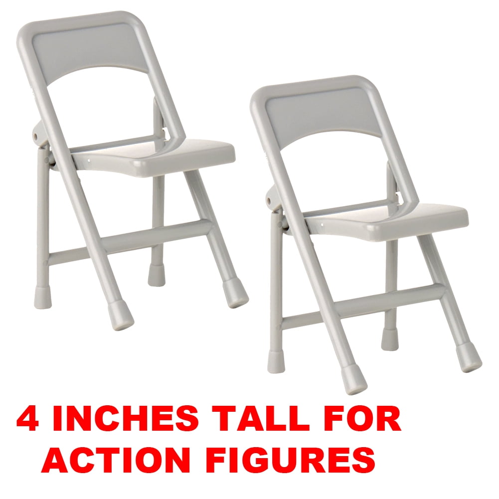 Set of 2 Gray Folding Chairs for WWE & AEW Wrestling Action Figures (4 ...