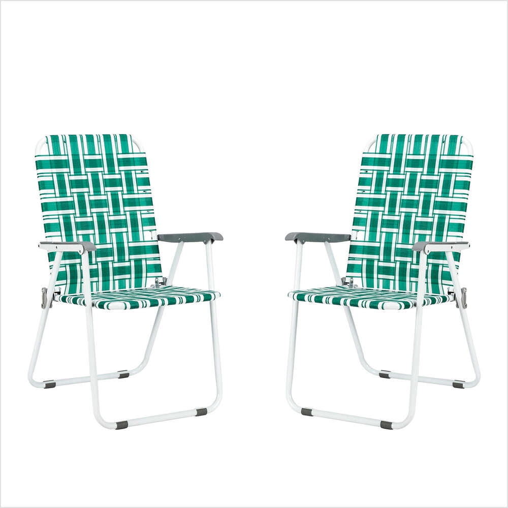 Set of 2 Green Fold Webbed Beach Chair Lawn Camping Web Chair Portable ...