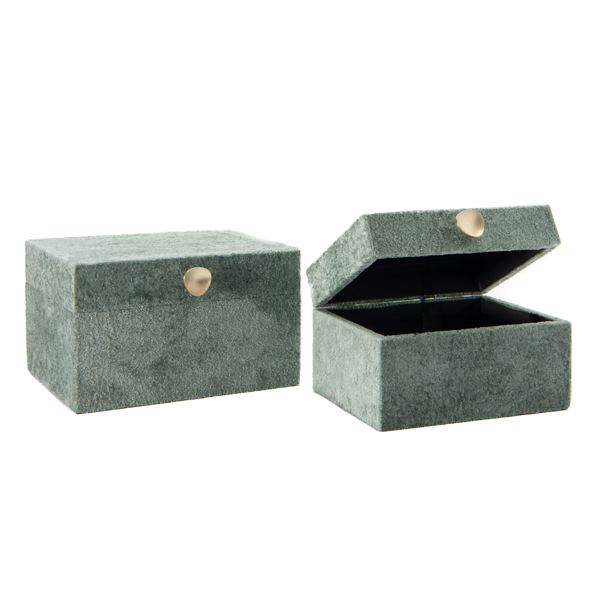 Set of 2 Green Velvet Storage Boxes with Elegant Gold Handles - Walmart.com