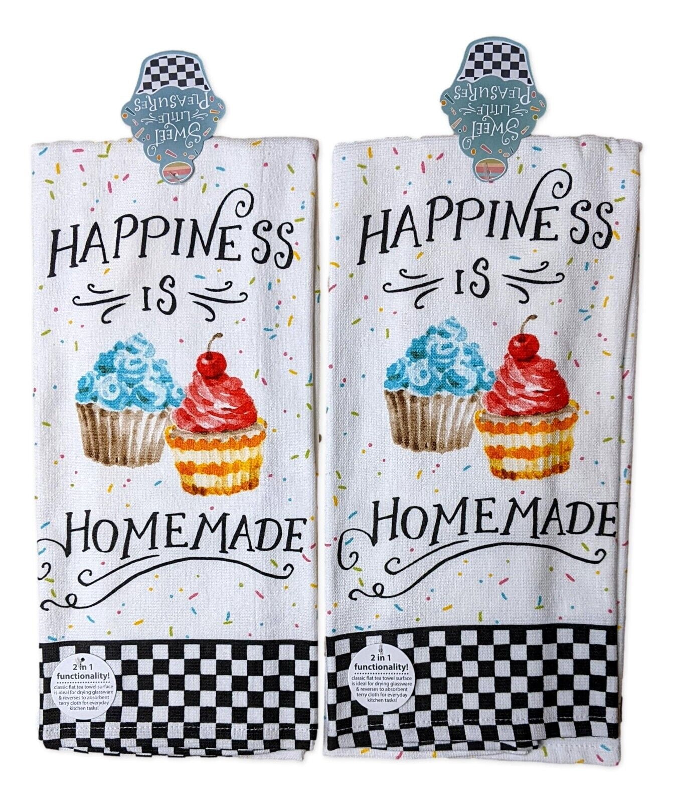 Set of 2 HAPPINESS IS HOMEMADE Cupcake Terry Kitchen Towels by Kay Dee ...