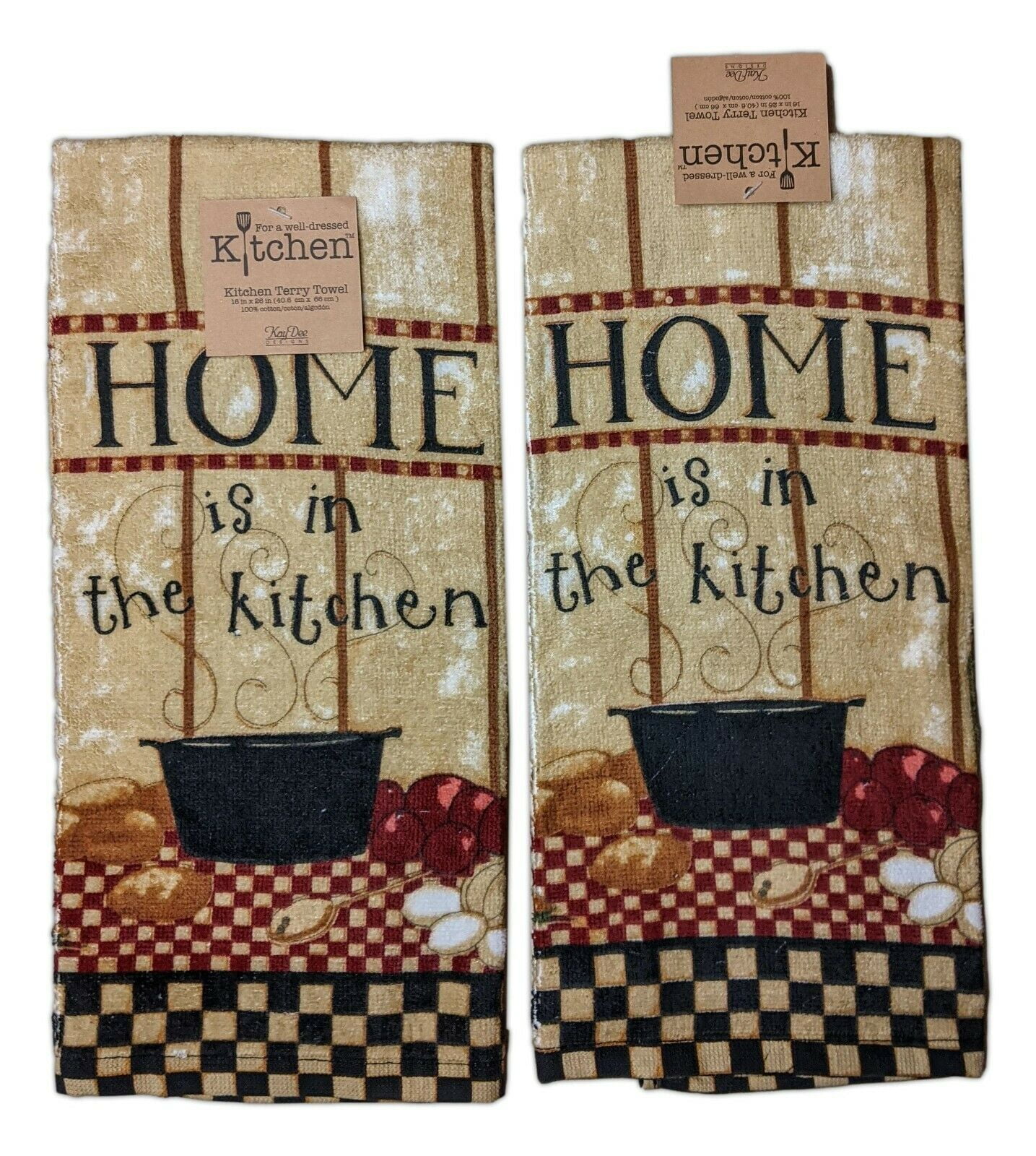 Set of 2 HOME IS IN THE KITCHEN Cotton Terry Kitchen Towels by Kay Dee ...