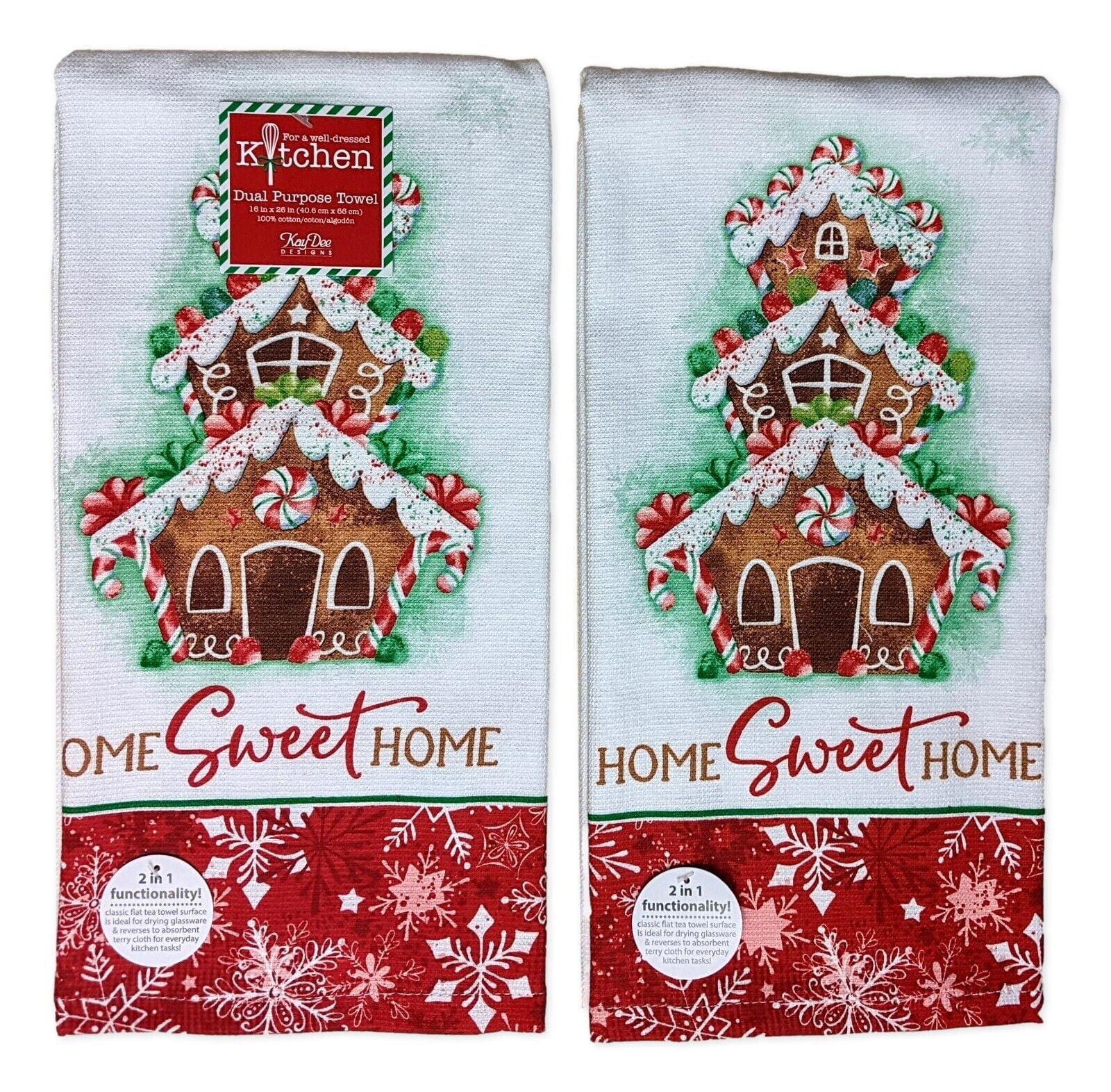 Set of 2 HOME SWEET HOME Gingerbread Christmas Terry Kitchen Towels by ...
