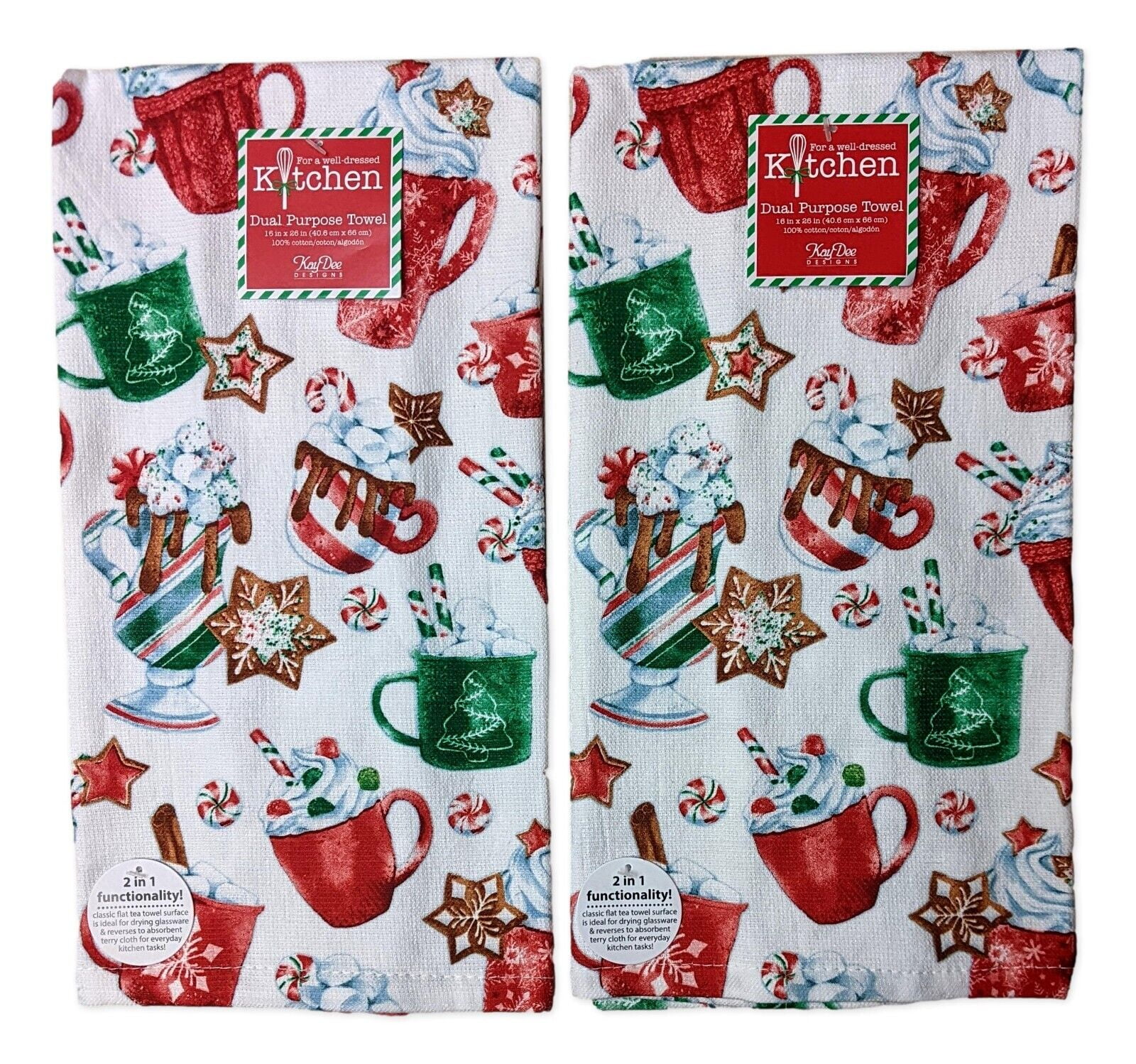 Set of 2 HOT COCOA & GINGERBREAD Christmas Terry Kitchen Towels, Kay ...