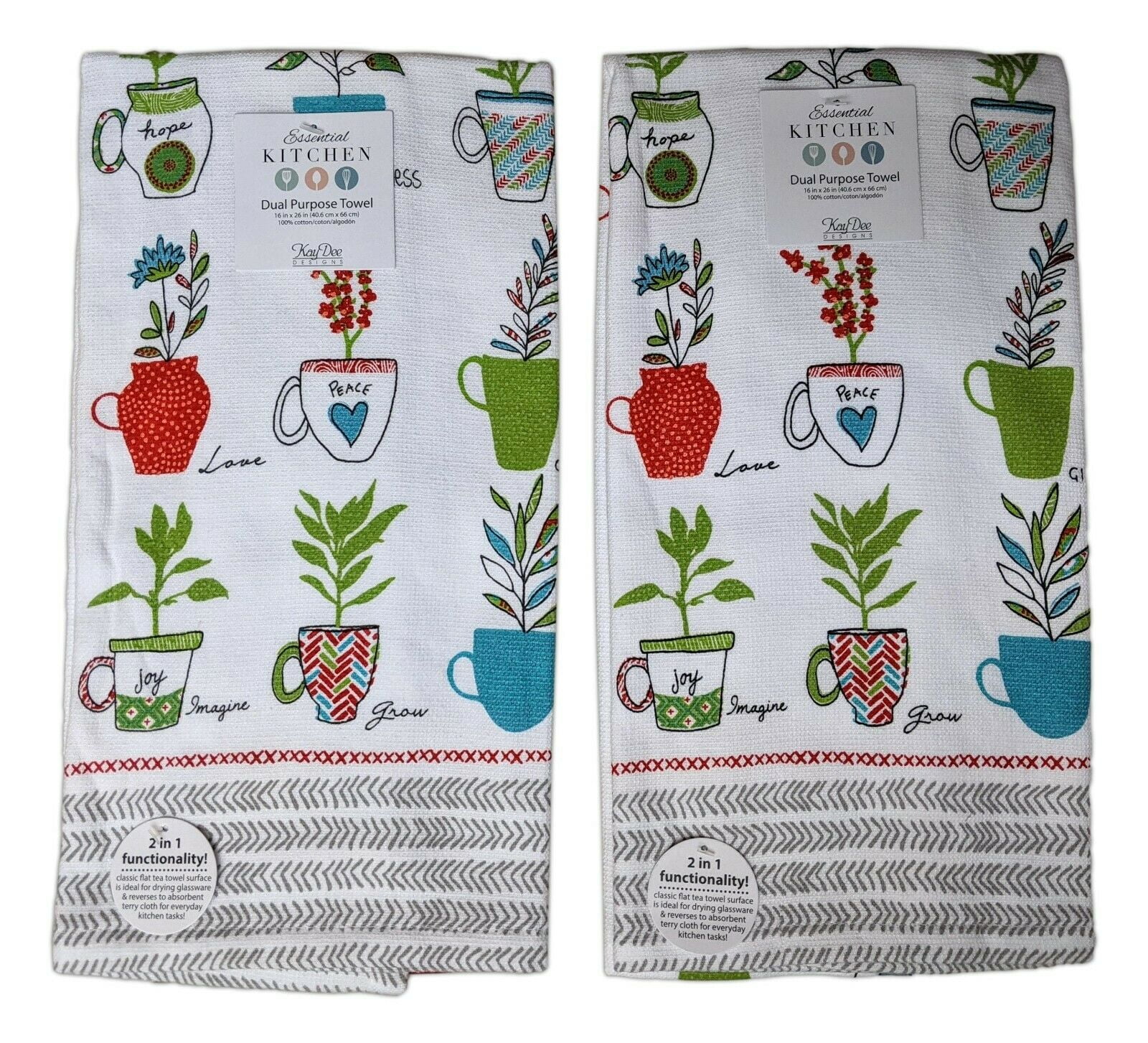 Set of 2 HOUSE RULES HERBAL CUPS Terry Kitchen Towels by Kay Dee ...