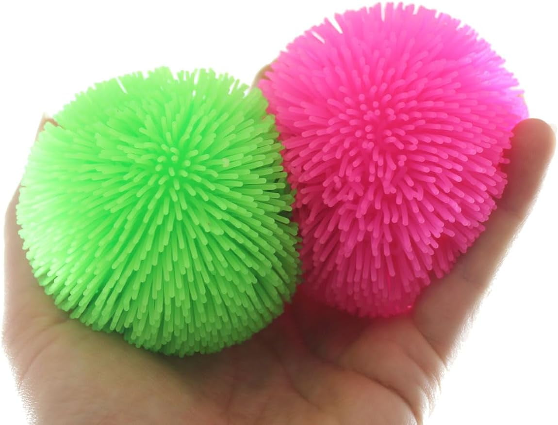Set of 2 Hairy Puffer Soft Doh Filled Stretch Ball with Shaggy Skin ...