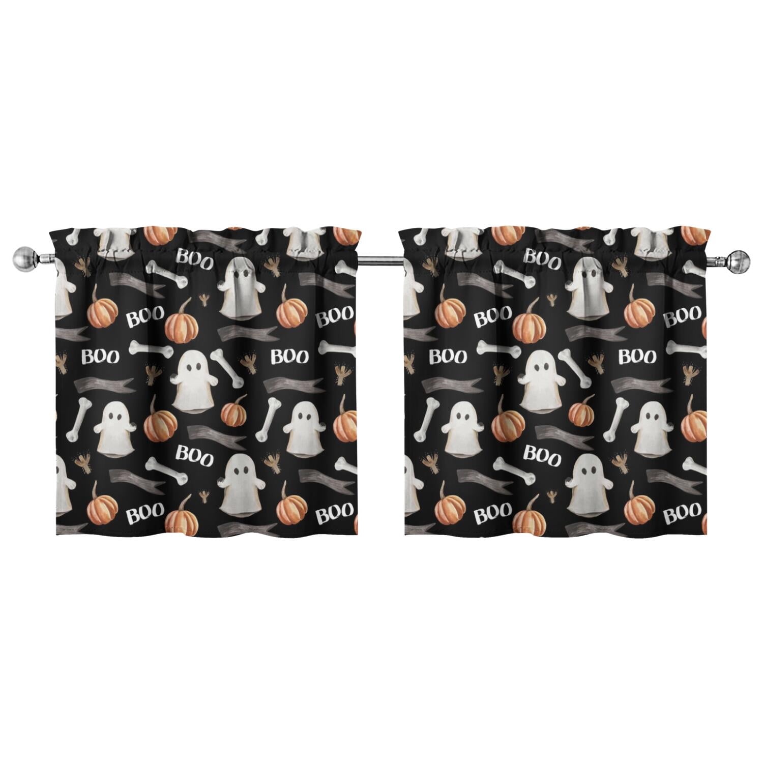 Set of 2 Halloween Caf Curtains with Ghost and Witch Print, Spooky ...