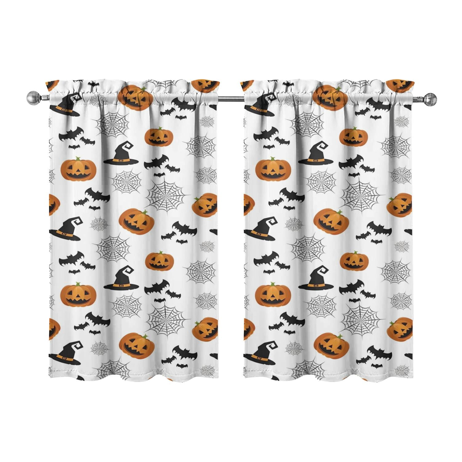 Set of 2 Halloween Caf Curtains with Witch and Cobweb Illustration ...