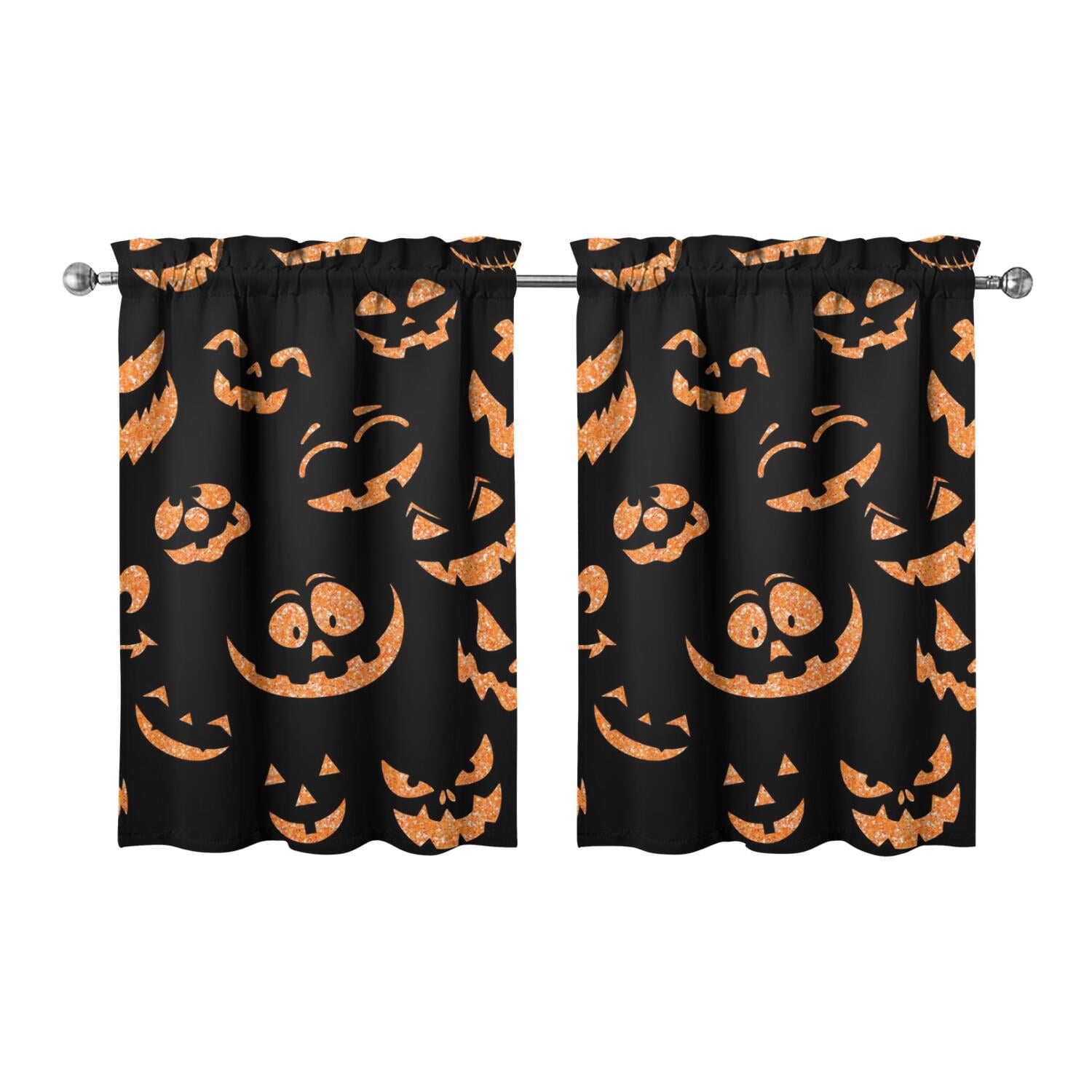 Set of 2 Halloween Tier Curtains Featuring Cobweb and Pumpkin Design ...