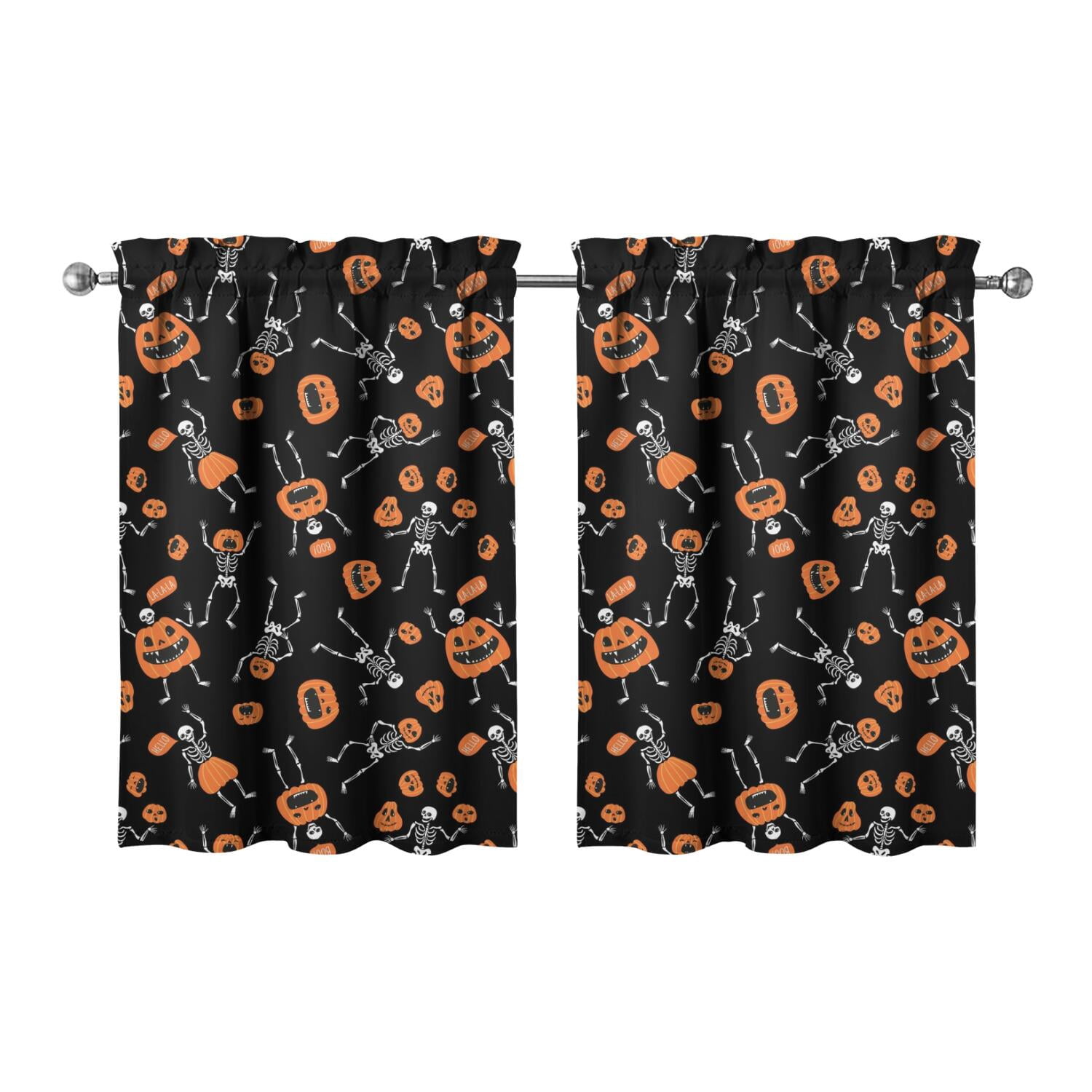 Set of 2 Halloween Tier Curtains with Cobweb and Bat Artwork, Spooky ...