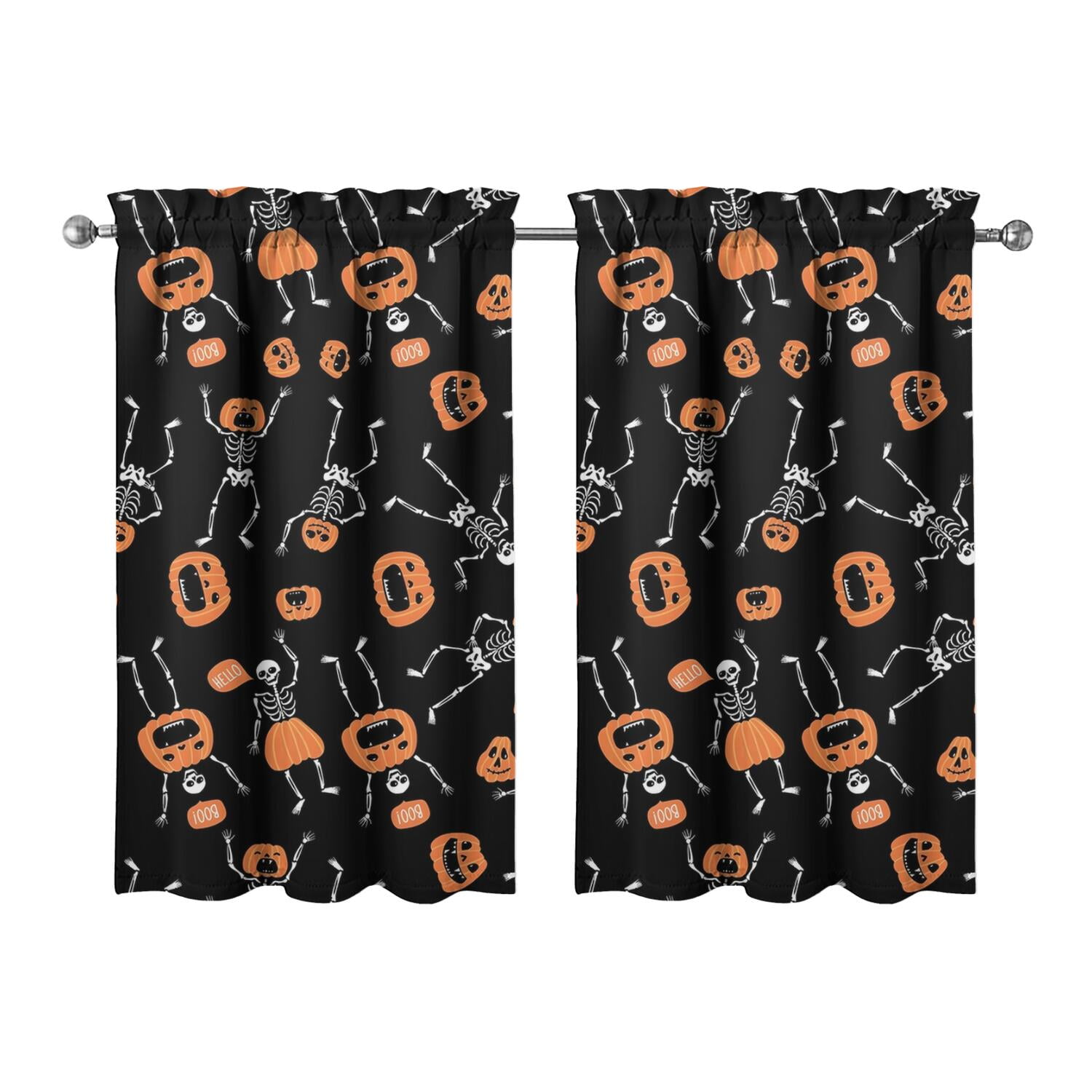 Set of 2 Halloween Tier Curtains with Cobweb and Bat Artwork, Spooky ...