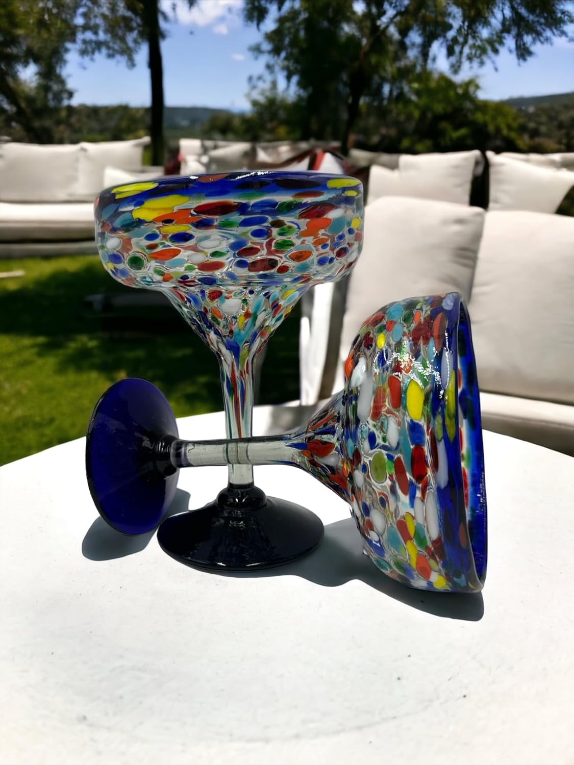Set of 2 Hand-Blown Margarita Glasses | 16 oz Mexican Confetti ...