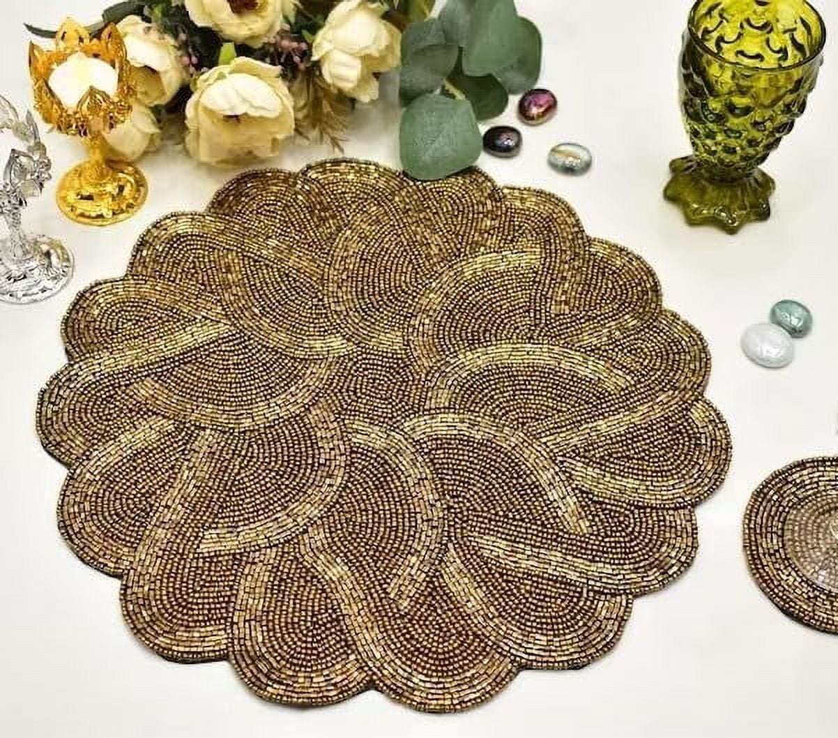 Set of 2 Handmade Beaded placemat, Beaded Charger, Beaded Table mat ...