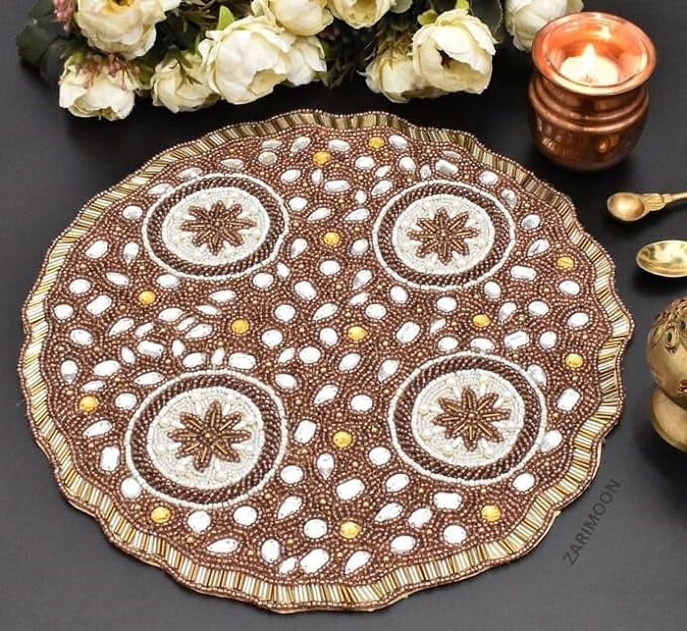 Set of 2 Handmade Beaded placemat, Luxury Gold Brown Crystals Charger ...