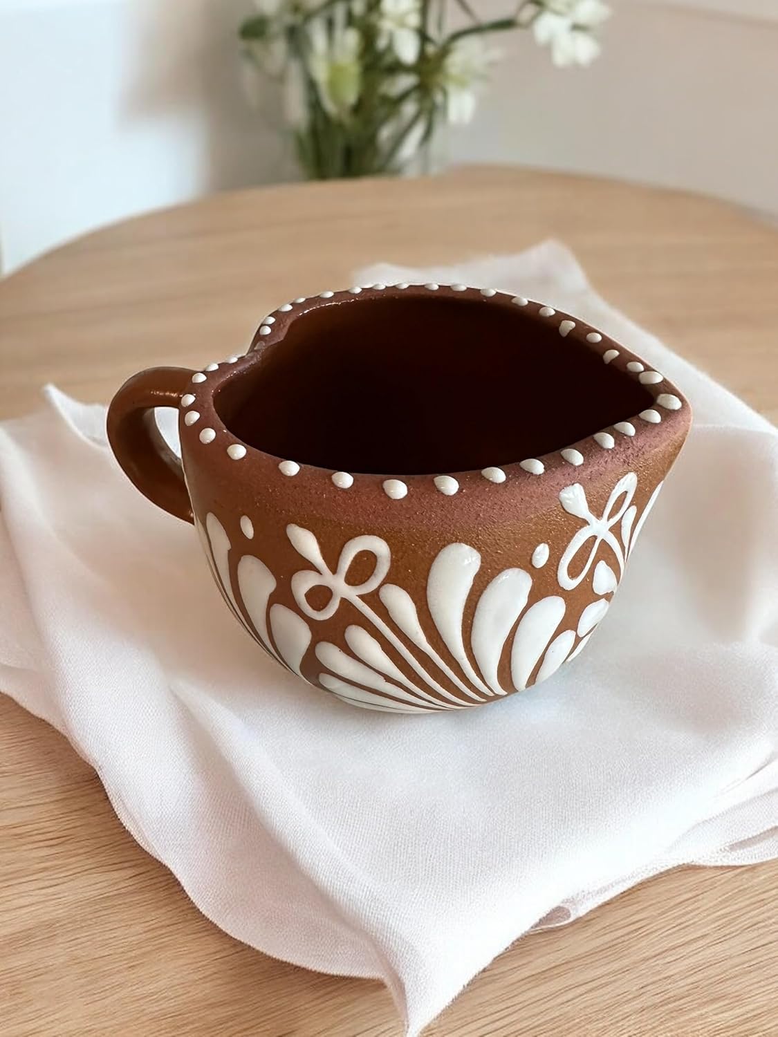 Set of 2 Handmade Mexican Pottery Heart-Shaped Cappuccino Mug - Clay ...