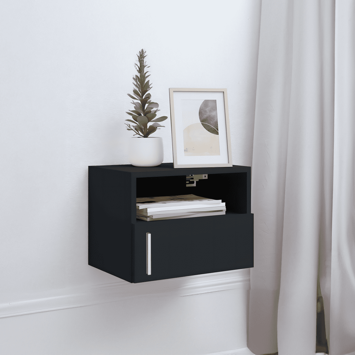 Set of 2 Hanging Nightstand with Open Shelf, Wall-mounted Wood Floating ...