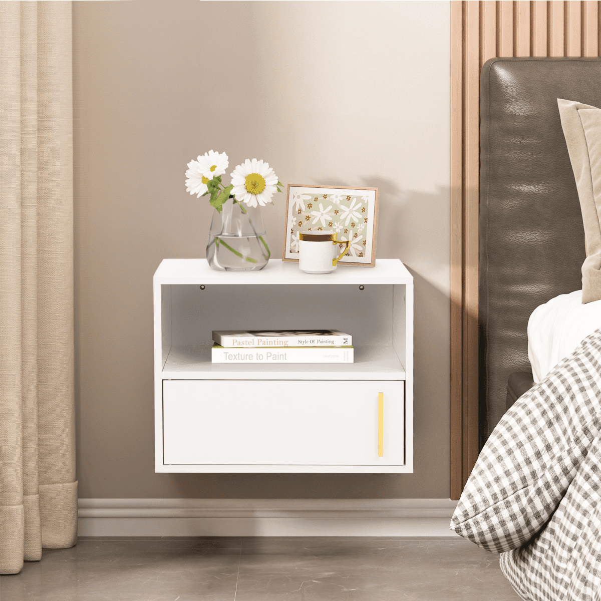 NBXPOW Hanging Nightstands, Floating Bedside Tables with Shelf, Wall ...