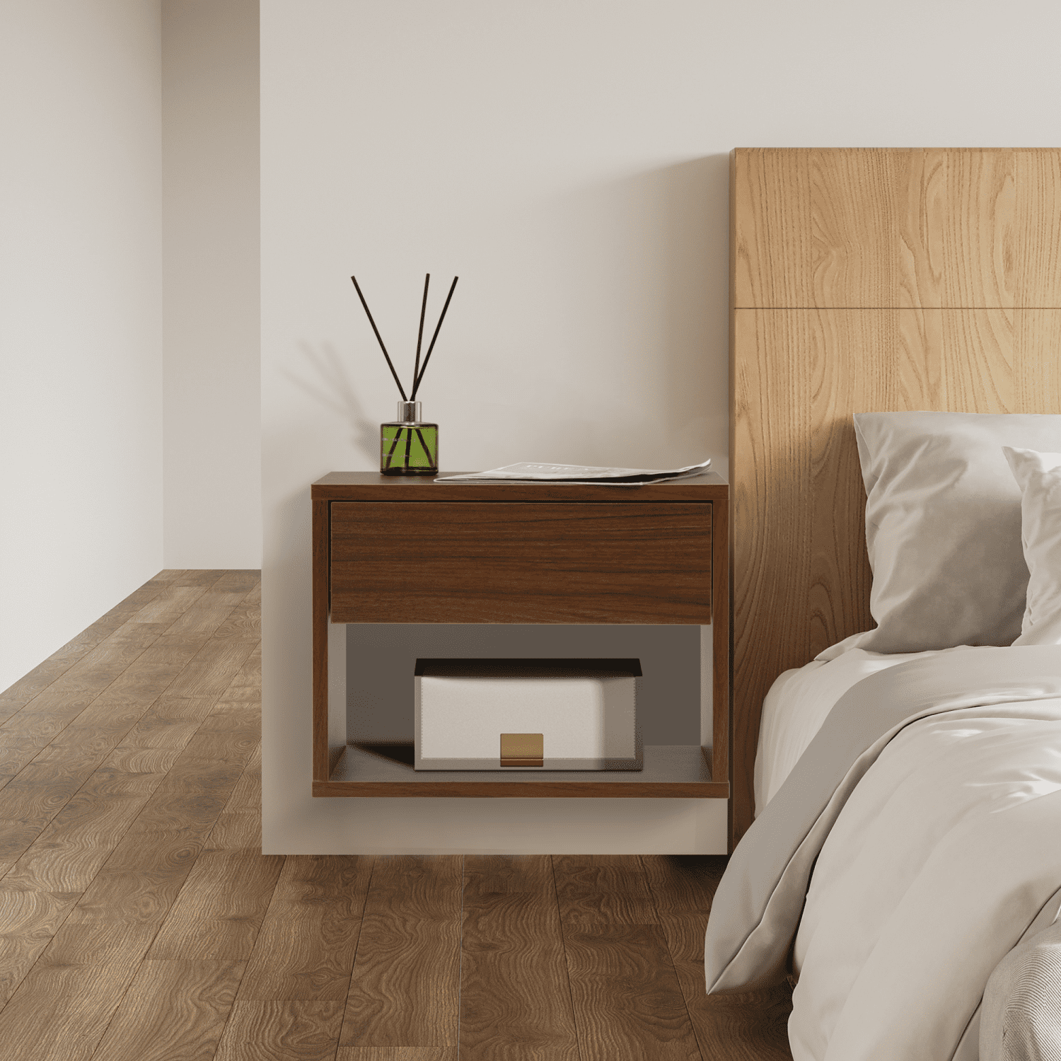 Set of 2 Hanging Nightstand with Open Shelf, Wall-mounted Wood Floating ...