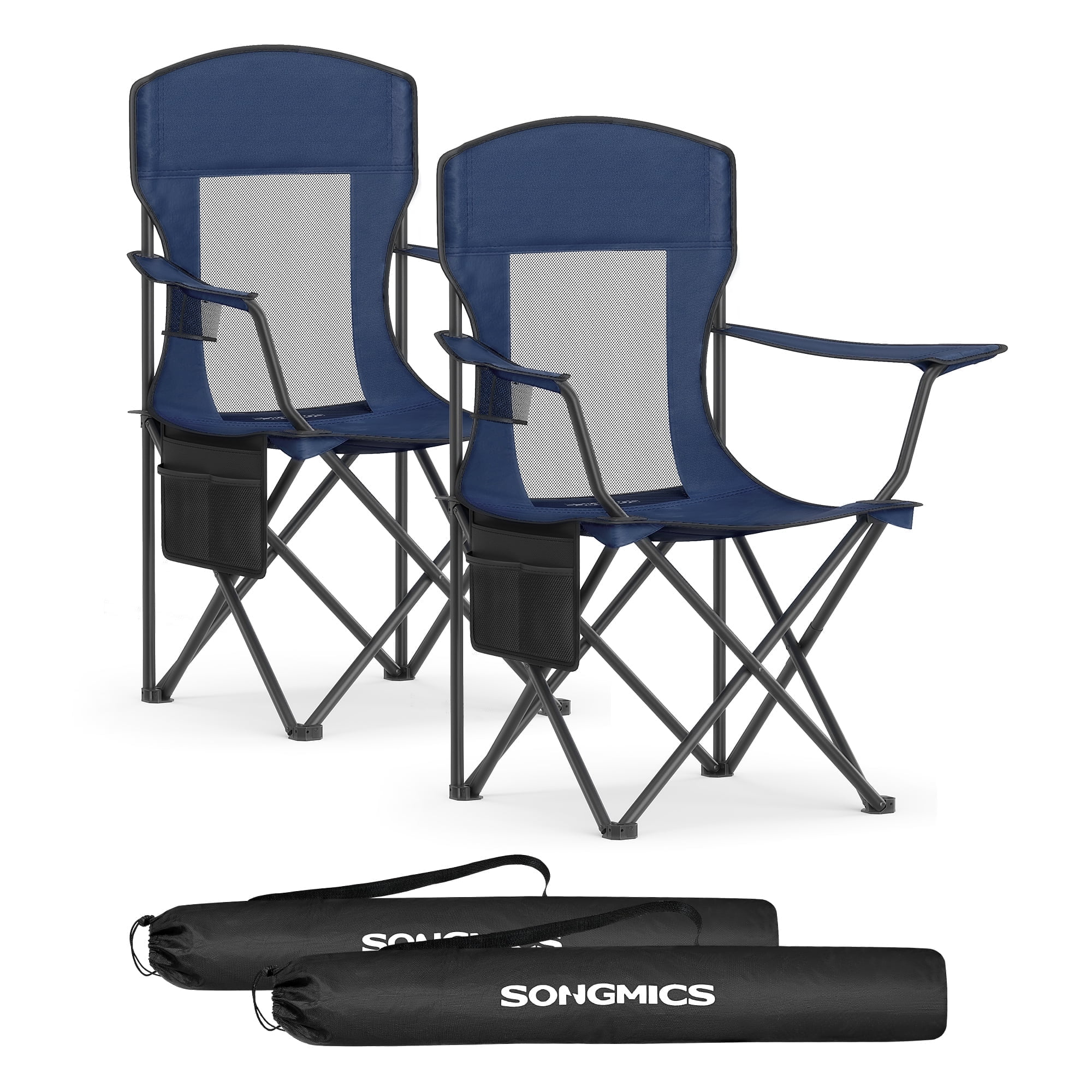 Songmics Camping Chairs Set of 2 Blue Foldable Outdoor Chairs High Back ...