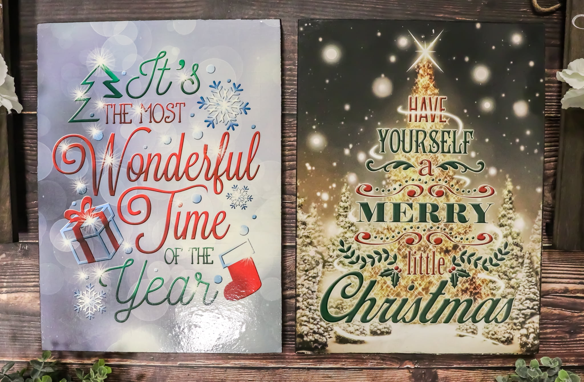 Set of 2 Holiday Festive Season Joyful Merry Christmas Greeting Sign ...