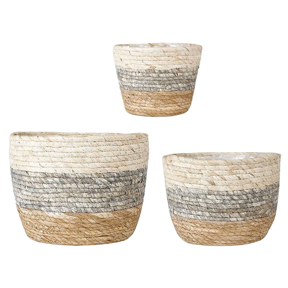Set of 2 Indoor Plants Straw Flower Pot Handmade Pots Unique Holders ...