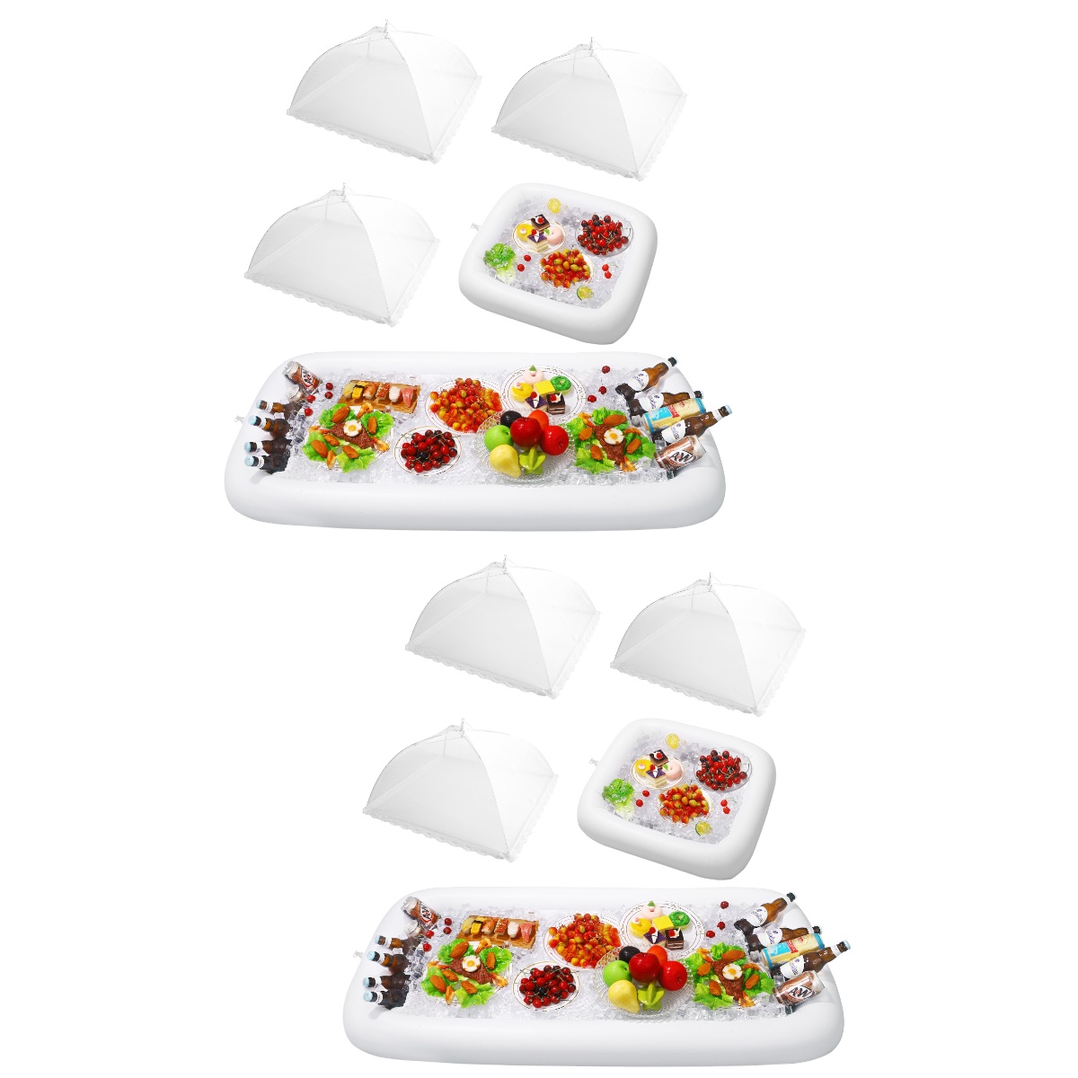 Set of 2 Inflatable Ice Bucket Pool Tray Bar Picnic Mesh Food Covers ...