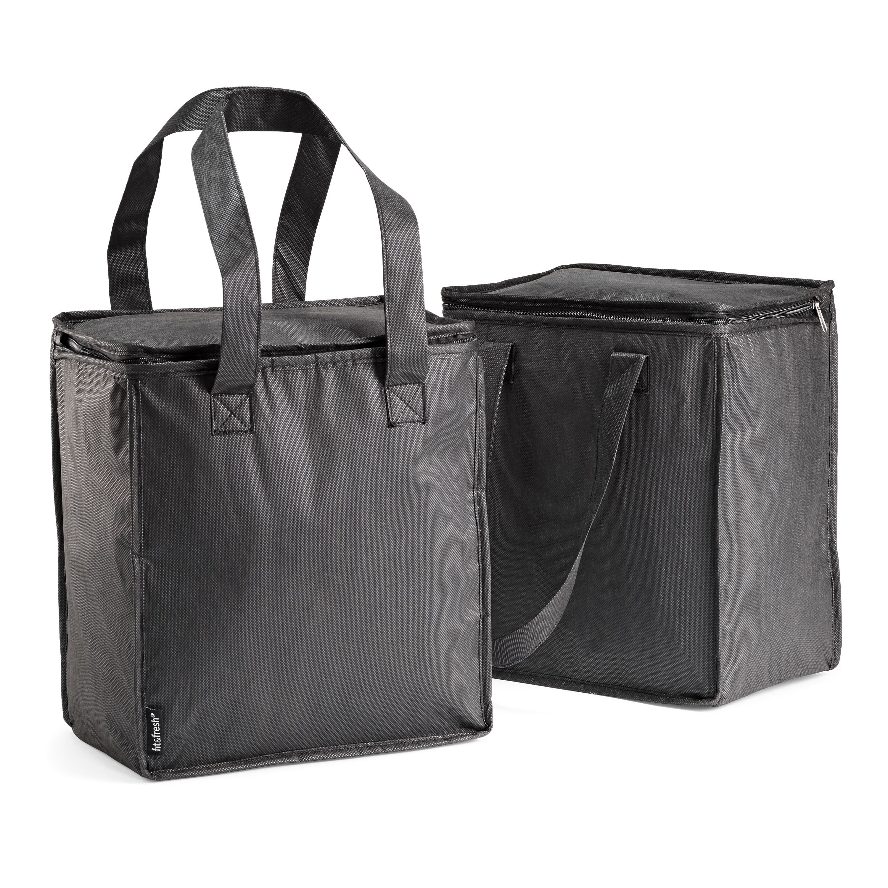 Set of 2 Insulated Grocery Bags with Zipper, Black - Walmart.com