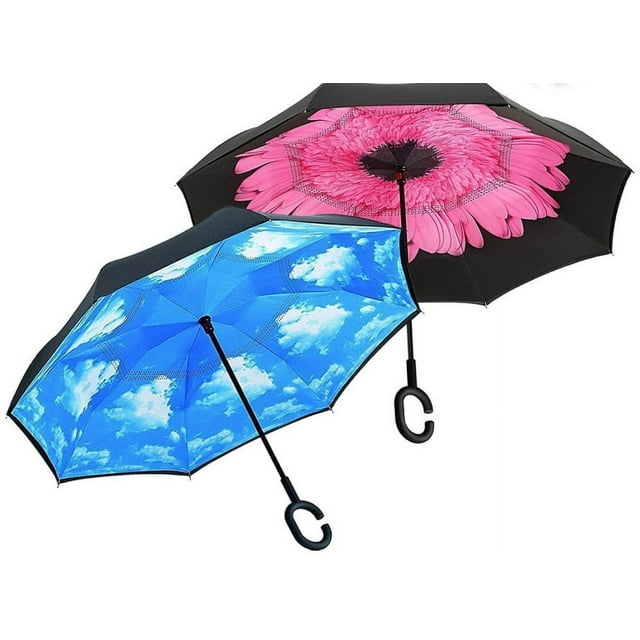 Walmart Set of 2 Anti-Wind Inverted Umbrella, Double Layer, C-Shaped ...