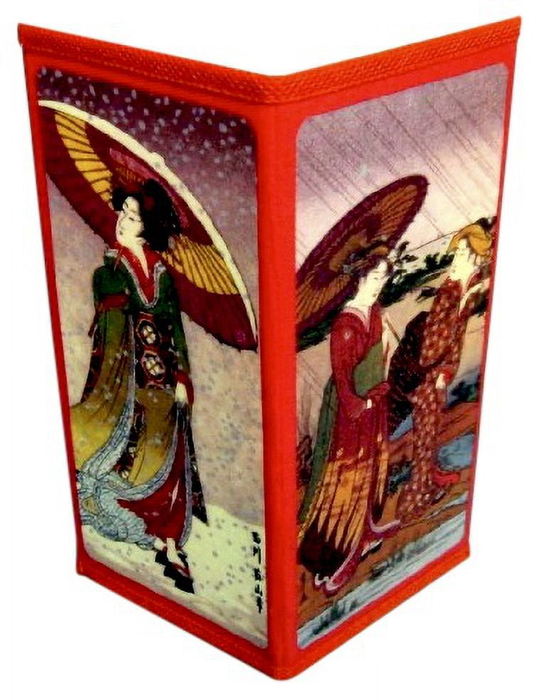 Set of 2 Japanese Rice Paper Wallet/Checkbook Cover Ladies in Rain ...