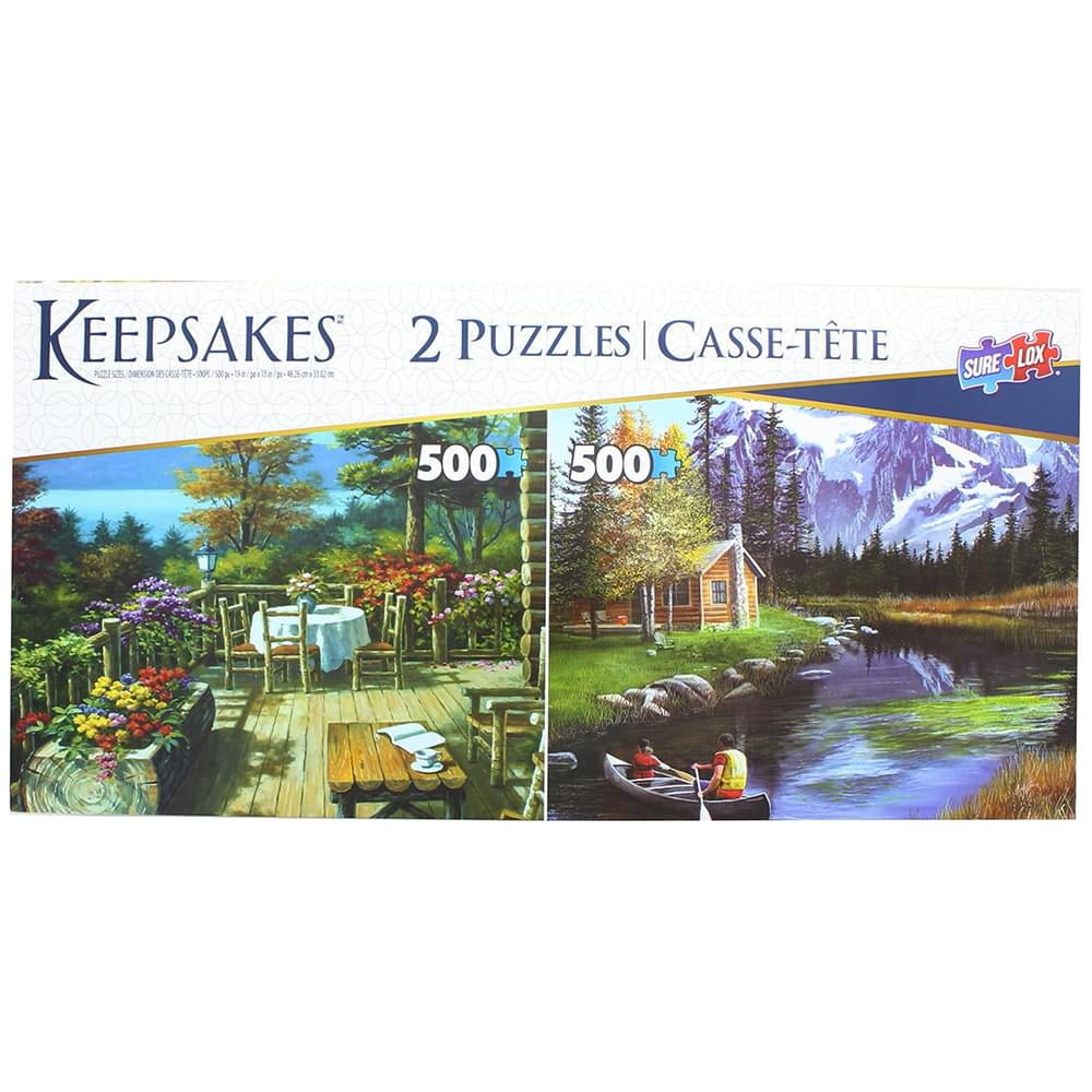 Set of 2 Keepsakes 500 Piece Jigsaw Puzzles | Mountain Cabins - Walmart.com