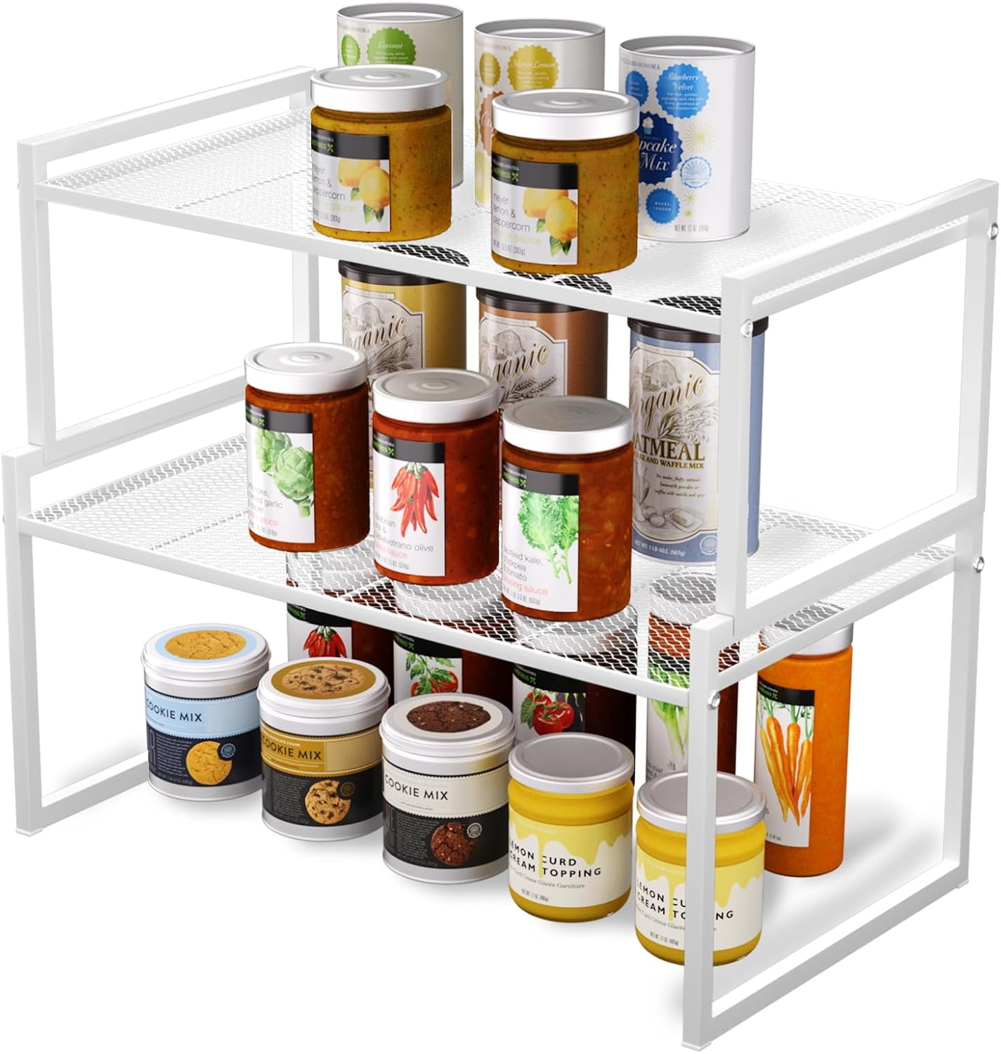 Set of 2 Kitchen Cabinet Organizer Shelf Stackable Sturdy Metal Counter ...