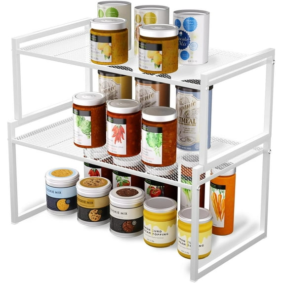 Set of 2 Kitchen Cabinet Organizer Shelf Stackable Sturdy Metal Counter ...