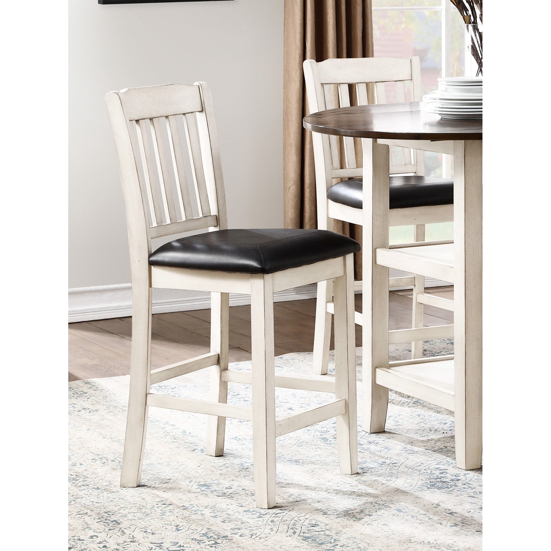 Set of 2 Kitchen Dining Chairs - Antique White Finish, 18.5