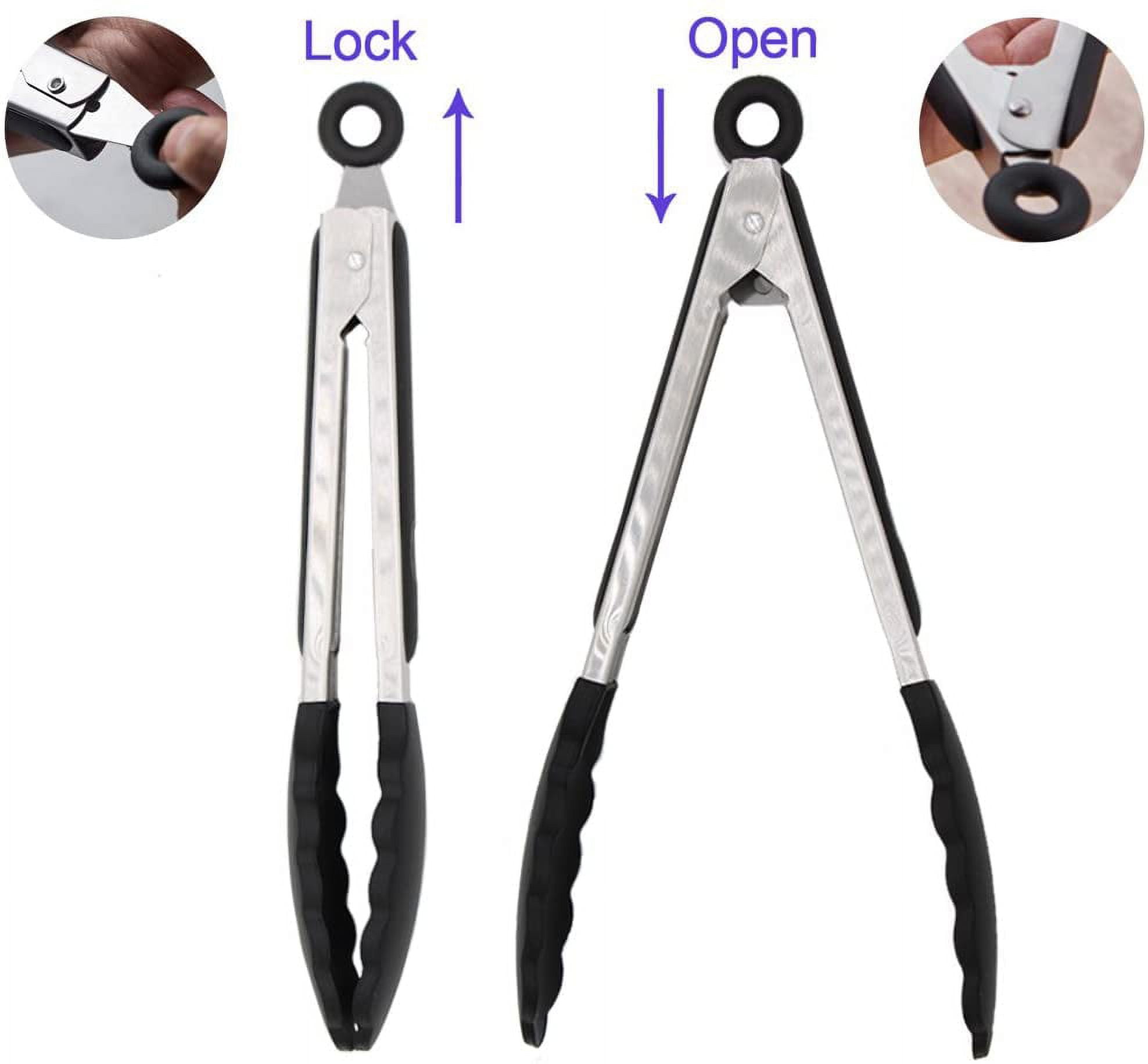 Set of 2 Kitchen Tongs, Premium Stainless Steel Locking 9-Inch & 12 ...