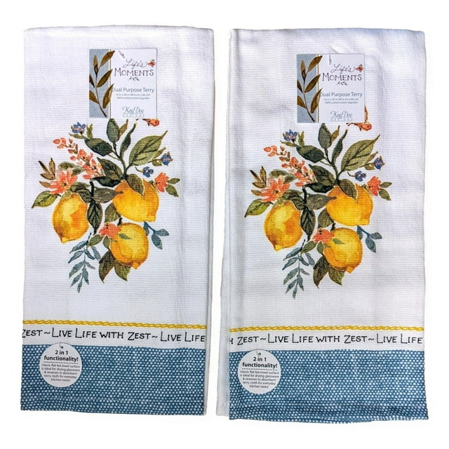 Set of 2 LIVE WITH ZEST - LEMON Terry Kitchen Towels by Kay Dee Designs ...