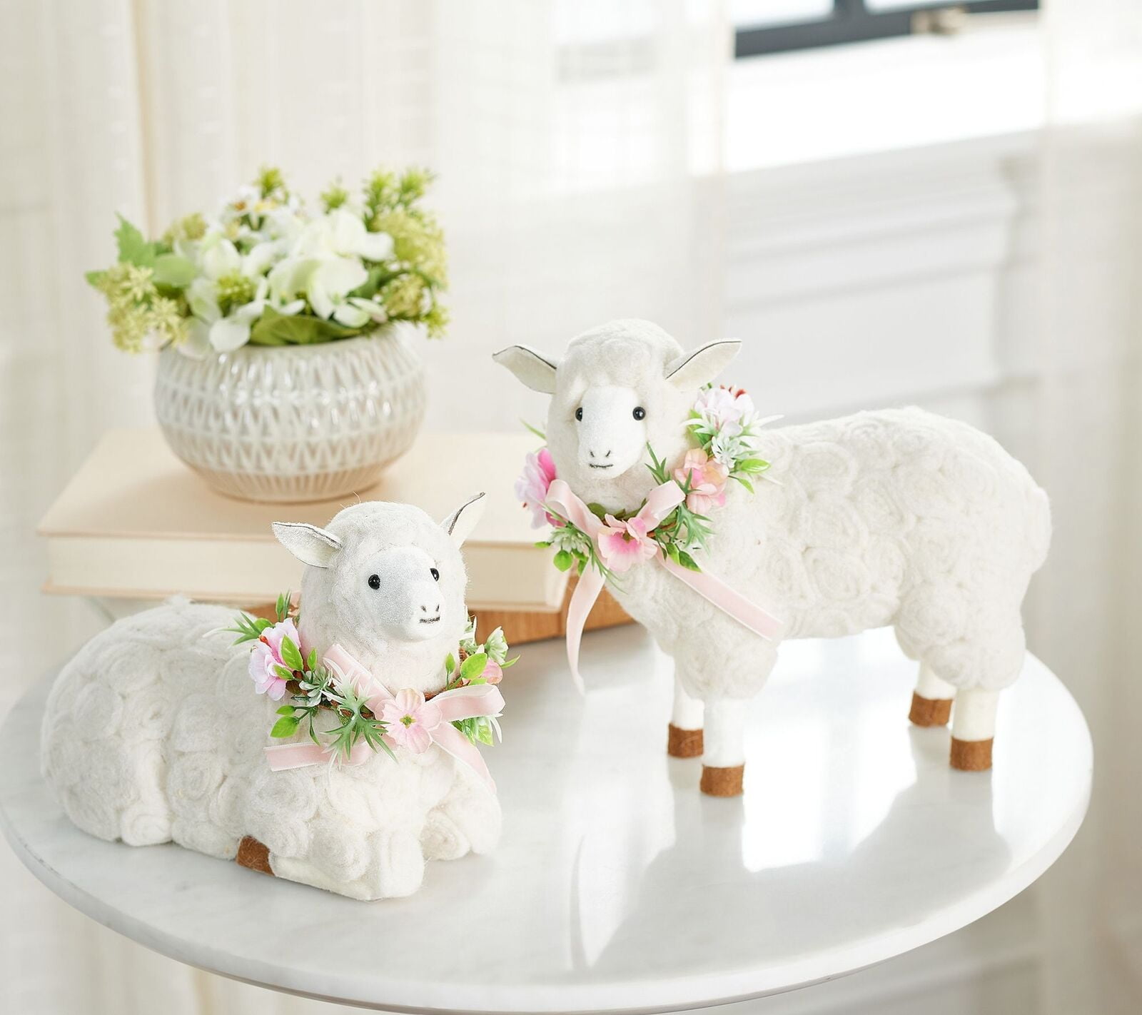 Set of 2 Lamb Figures wtih Floral Wreaths by Valerie - Walmart.com