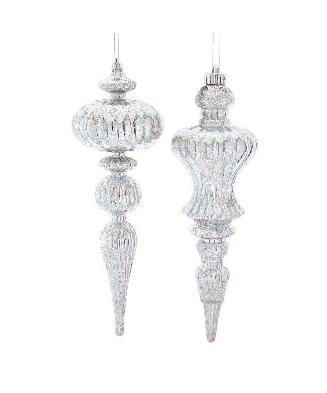 Set of 2 Large Distressed SILVER Finish Finial Christmas Ornaments by ...