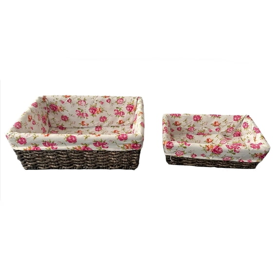 Set of 2 Large Rectangular Woven Wicker Storage Baskets with Liner ...