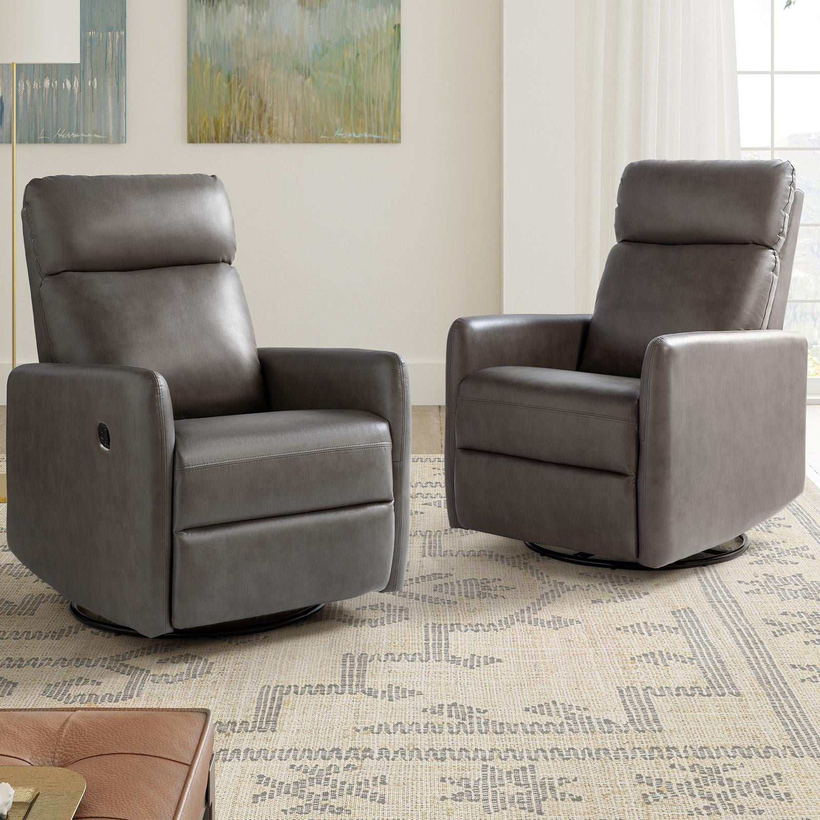 Set of 2 Leather Recliners Chairs 360 Swivel Rocking Sofa Armchairs ...