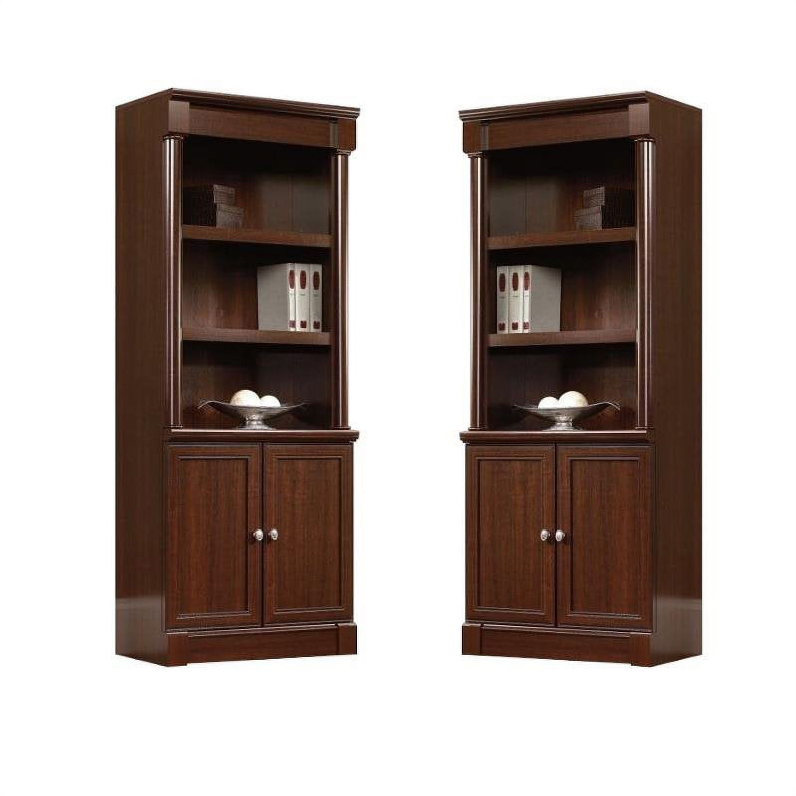 Sauder 3 Shelf Wood Library Bookcase with Doors in Cherry (Set of 2 ...