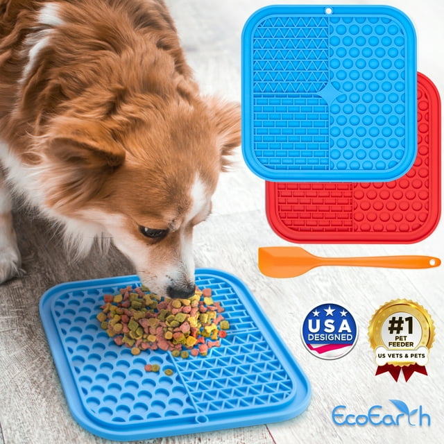 EcoEarth 2-Pack Lick Mats for Cats & Dogs (Blue & Red), Slow-Feeder ...