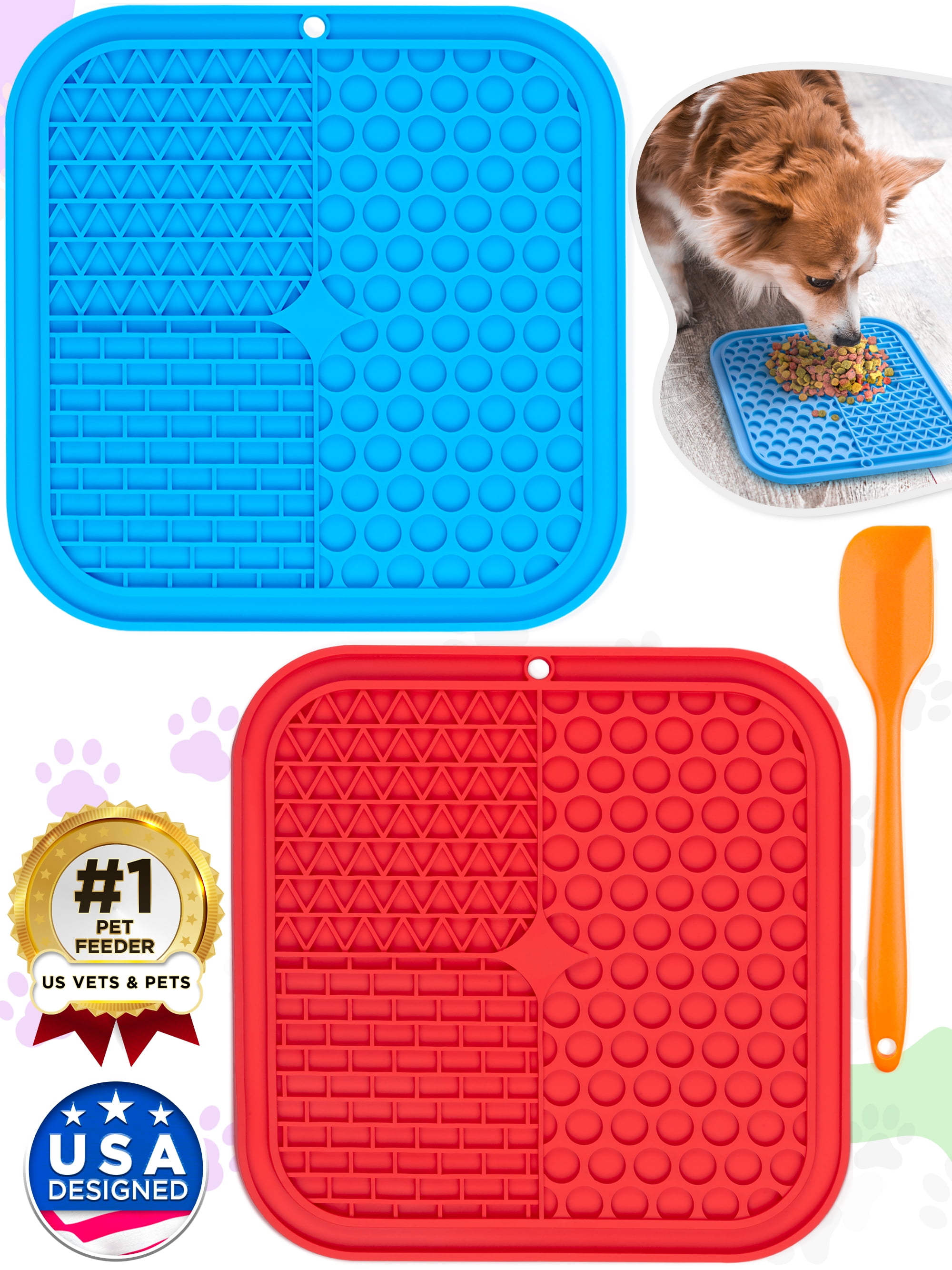 EcoEarth Lick Mats for Cats and Dogs, Slow Feeder Pads, Silicone with ...